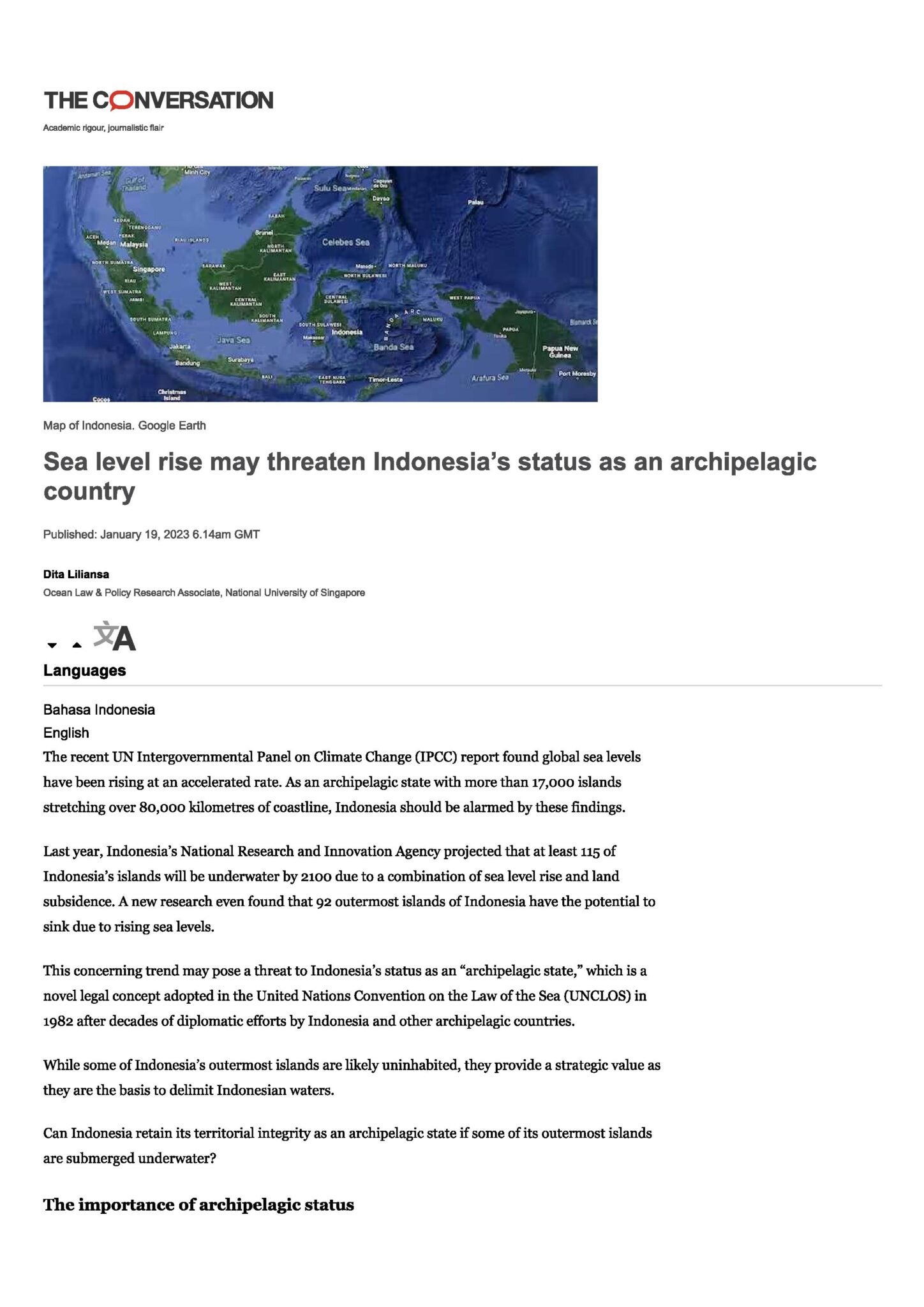 Sea level rise may threaten Indonesia’s status as an archipelagic ...