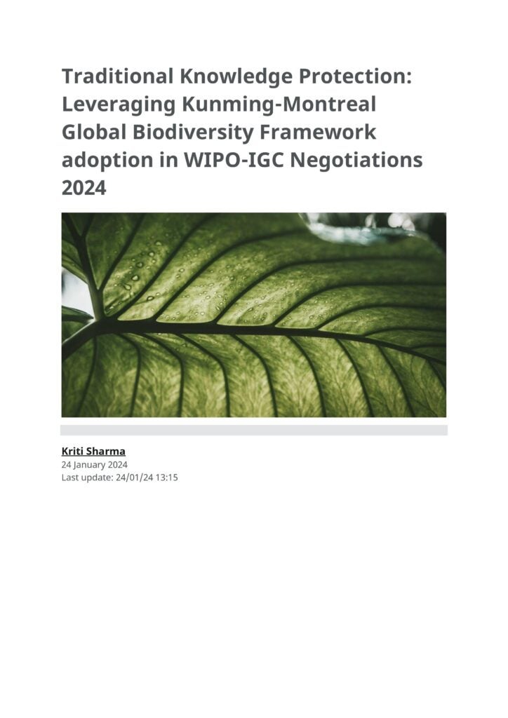 Traditional Knowledge Protection: Leveraging Kunming-Montreal Global ...