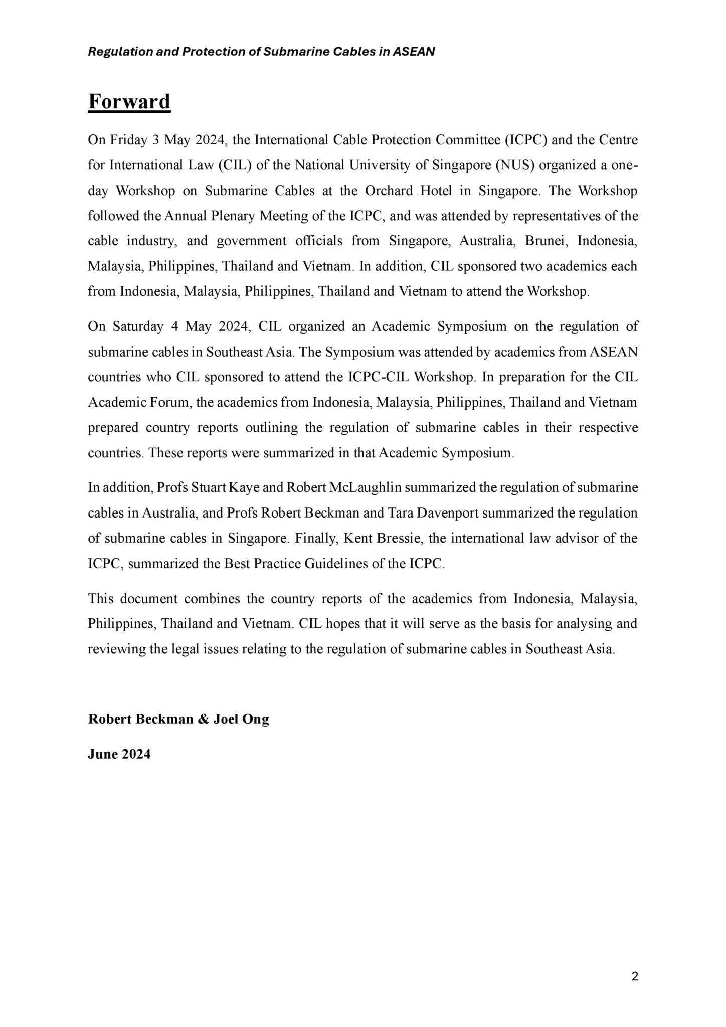 CIL Report on Regulation and Protection of Submarine Cables in ASEAN ...