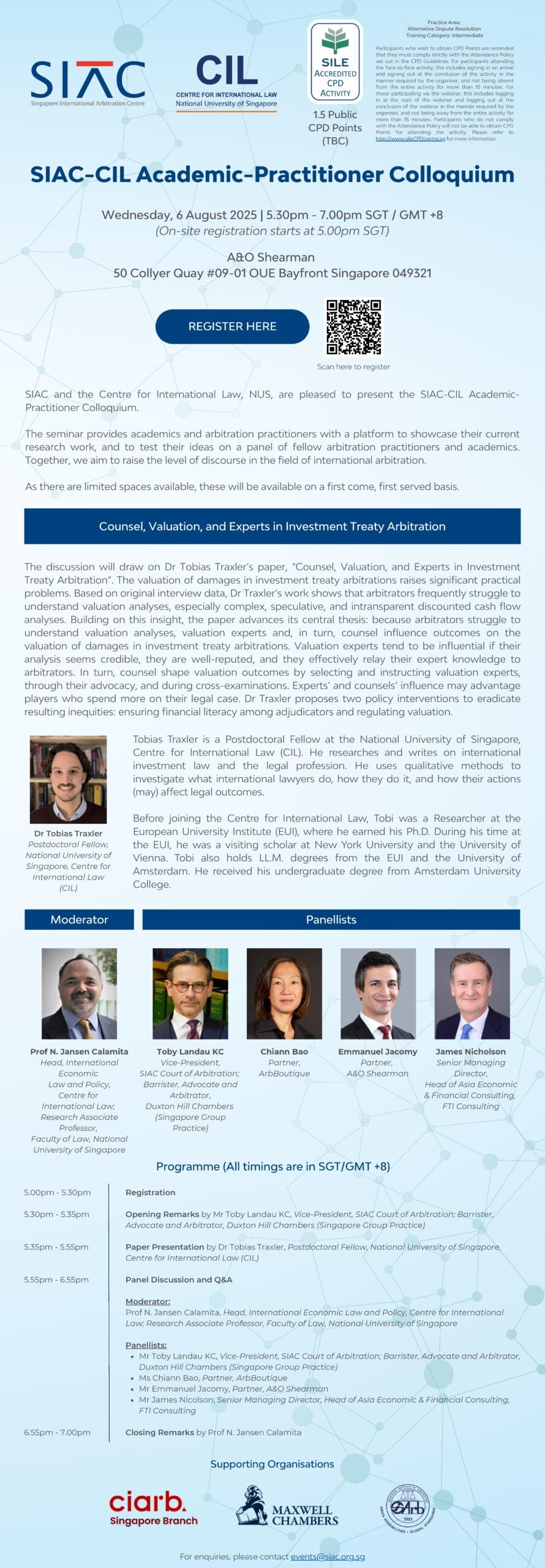 SIAC-CIL Academic-Practitioner Colloquium: Counsel, Valuation, and ...